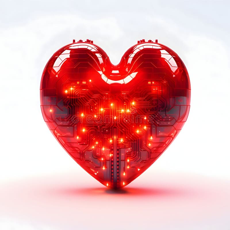 Red Heart with Lines, Computer Joints of Components, White Background ...