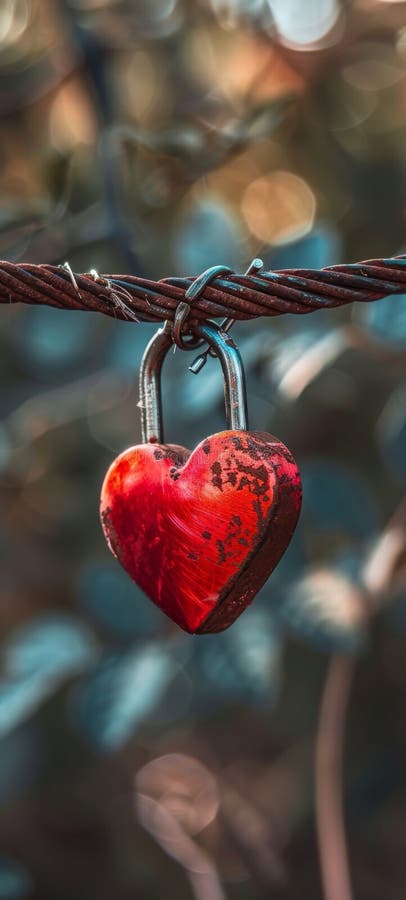 Red Heart Lock Clinging To a Cable Symbol of Lasting Commitment Stock ...