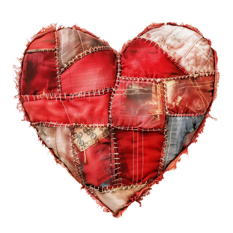 Red Heart Made of Fabric Patches Isolated Stock Illustration ...