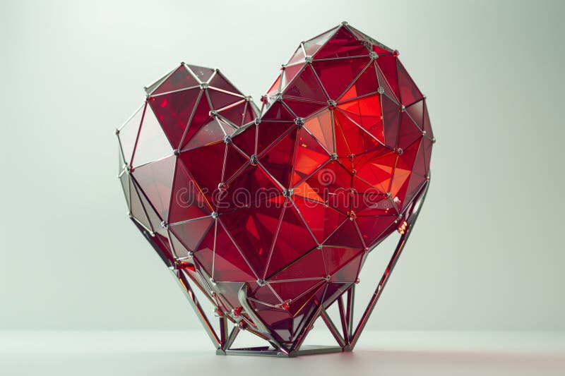 A Red Heart Made of Triangles on a White Surface Stock Photo - Image of ...