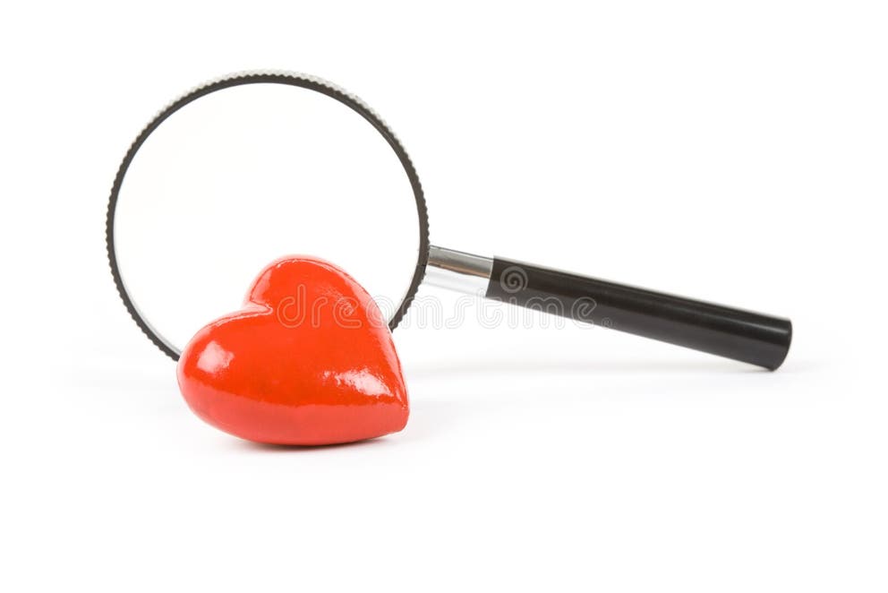 Red Heart and magnifier stock photo. Image of white, care - 11599288