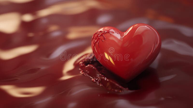 Red Heart in Melted Chocolate Romantic Still Life Stock Illustration ...