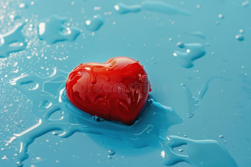 A Red Heart Melting on a Blue Pastel Background Stock Illustration ...