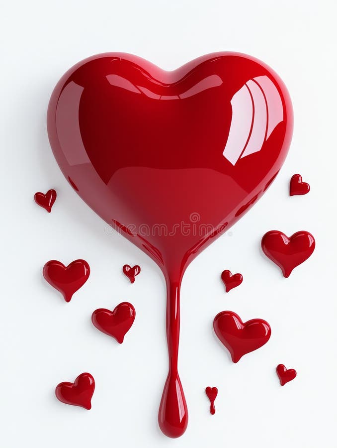 Red Heart Melting Love Red Glossy Heart Dripping Small Hearts Love ...