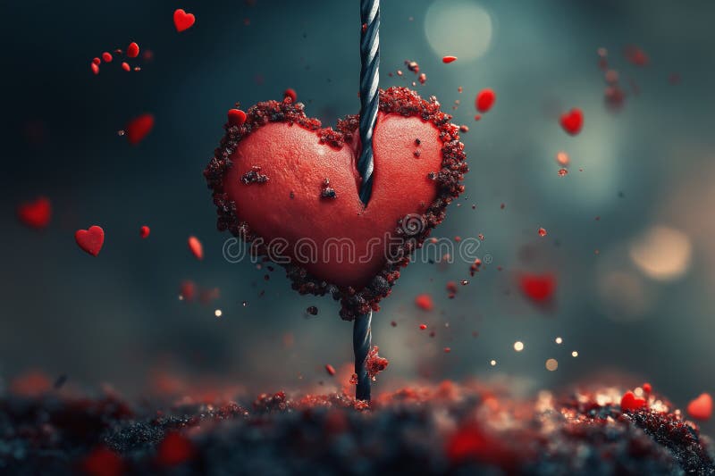 Red Heart on a Metal Stick. Valentine S Day Concept. 3d Rendering Stock ...