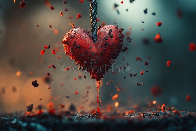 Red Heart on a Metal Stick. Valentine S Day Concept. 3d Rendering Stock ...