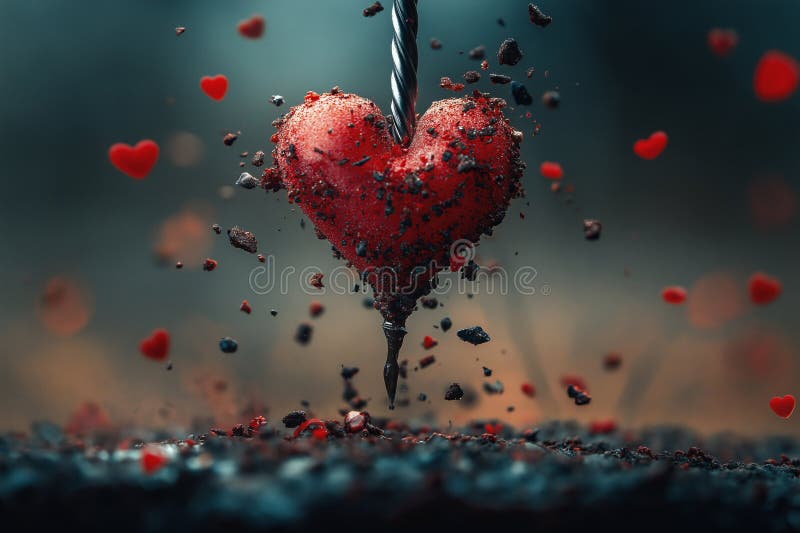 Red Heart on a Metal Stick. Valentine S Day Concept. 3d Rendering Stock ...