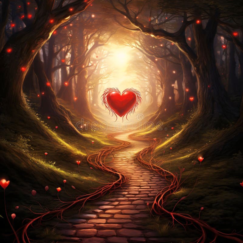 A Red Heart in the Middle of a Forest Stone Path. Heart As a Symbol of ...