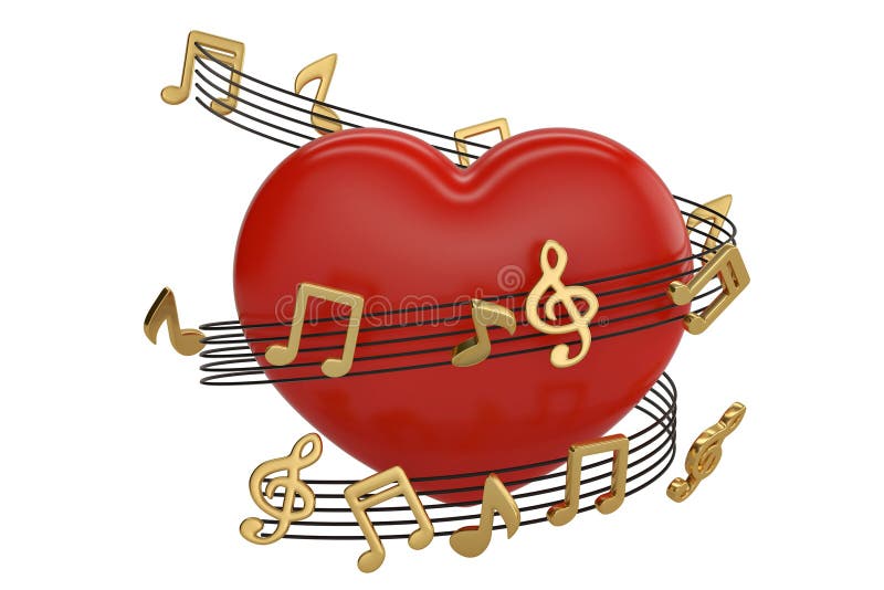 Red Heart And Music Notes.3D Illustration. Stock Illustration ...