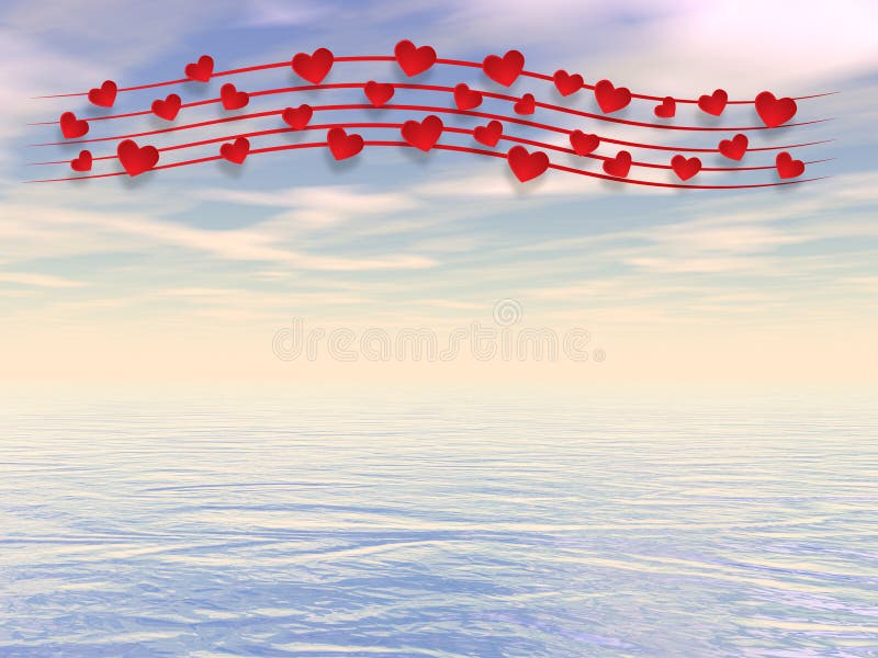 Red Heart Music Sheet upon the Ocean - 3D Render Stock Illustration ...