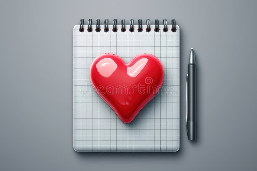 Red Heart, Notebook and Pen. Generative AI Stock Image - Image of ...