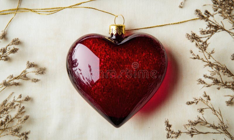 A Red Heart Ornament Hangs from a String Stock Image - Image of ...