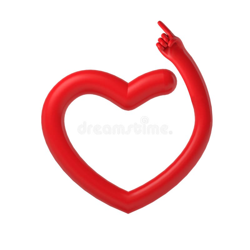 Red Heart Outline with a Pointing Hand. 3D Rendering Stock Illustration ...
