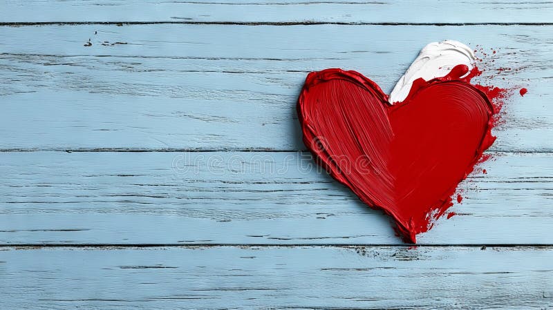 A Red Heart Painted on a Blue Wooden Surface Stock Image - Image of ...