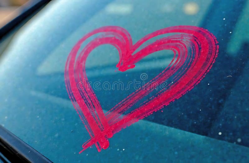 Red Heart Painted on Car Windshield Symbolizes Love and Romance Stock ...
