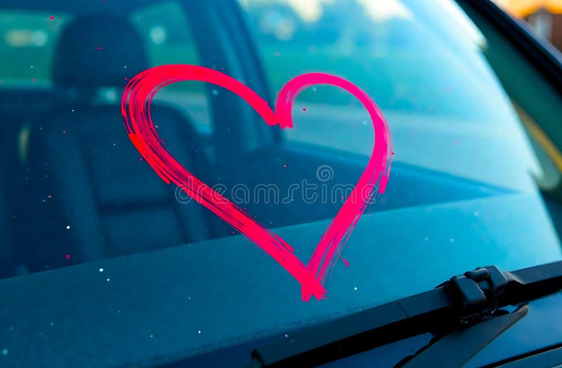 Red Heart Painted on Car Windshield Symbolizes Love and Romance Stock ...