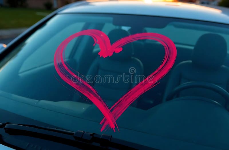 Red Heart Painted on Car Windshield in Urban Outdoor Setting. Stock ...