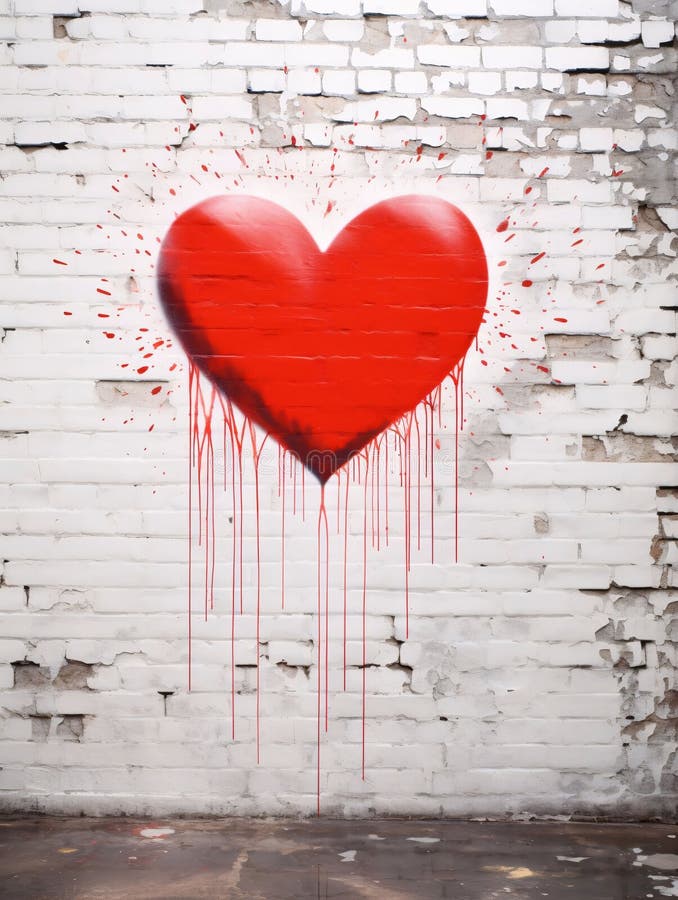 A Red Heart Painted on a White Stone Wall. Heart As a Symbol of ...