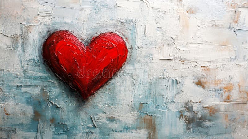 Red Heart Painting on Textured Blue and Grey Canvas Stock Illustration ...