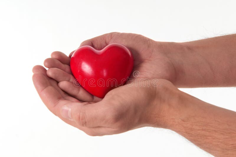 Red Heart On The Palm Isolated On White Stock Photo - Image of human ...