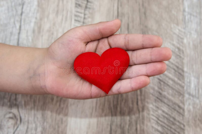Red Heart on the Palm. View from Above. Close-up. Stock Photo - Image ...