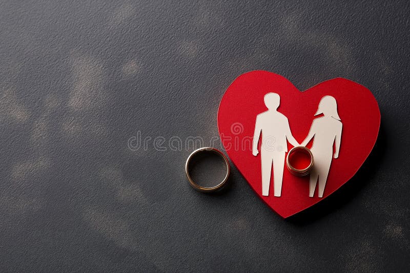 Red Heart with Paper Figures of Couple Holding Hands Symbolizing Love ...