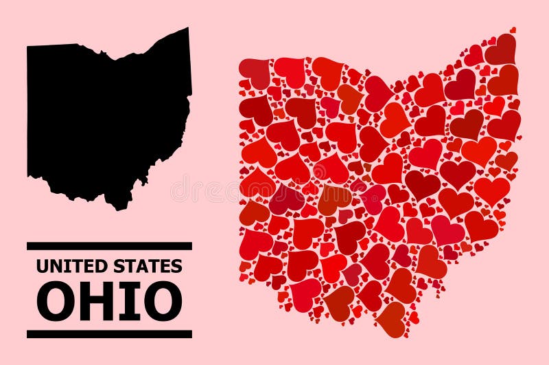 Red Heart Pattern Map of Ohio State Stock Vector - Illustration of ...
