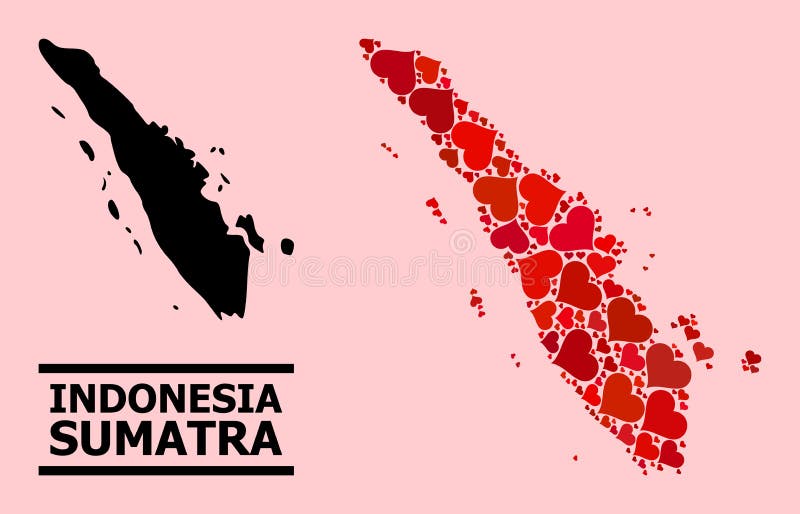 Red Heart Pattern Map of Sumatra Island Stock Illustration ...
