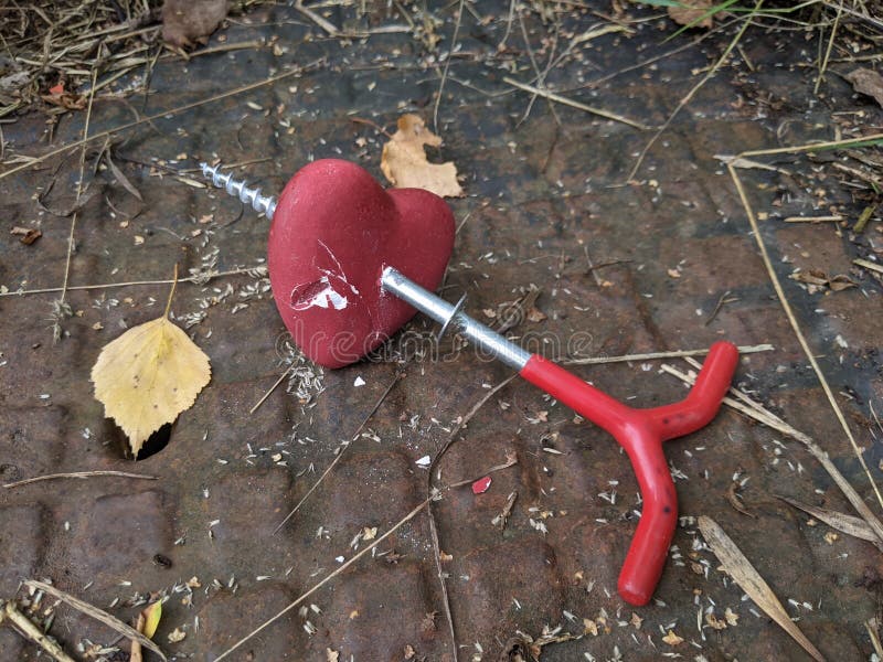 Red Heart Pierced with a Large with a Red Handle Stock Image - Image of ...
