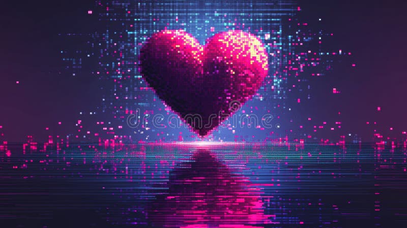 A Red Heart with a Pixelated Appearance, Drifting on a Soft Purple ...
