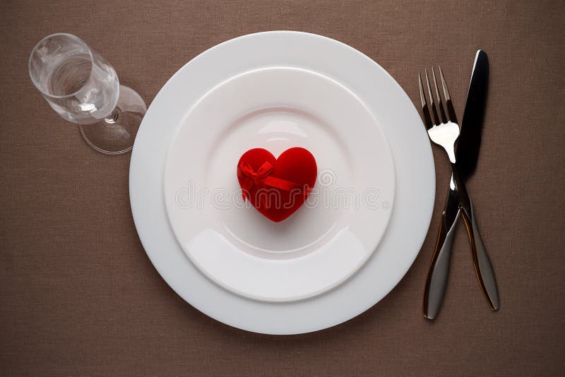 Red Heart on a Plate for Romantic Date on Valentines Day. Stock Image ...