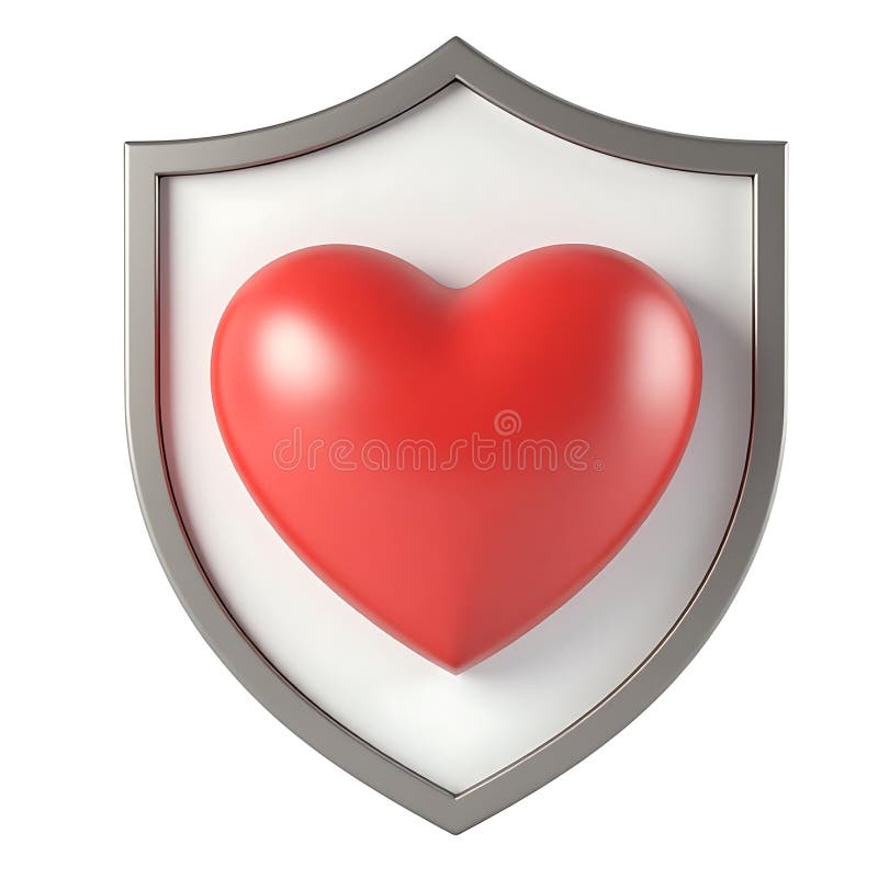 Red Heart Protected by a Silver Shield: Love Security Symbol Stock ...