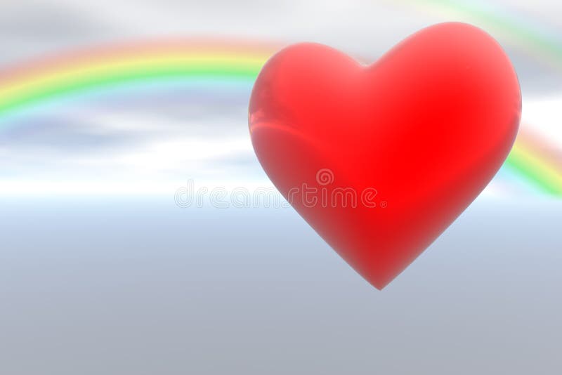 Red heart and rainbow sky stock illustration. Illustration of blue ...