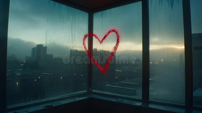 A Red Heart on a Rainy Window, with a Romantic, Blurred Background ...
