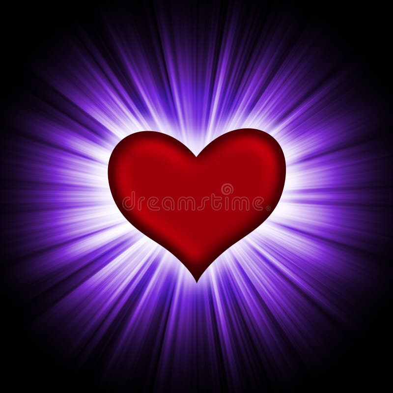 Red Heart with Rays on a Black Stock Illustration - Illustration of ...