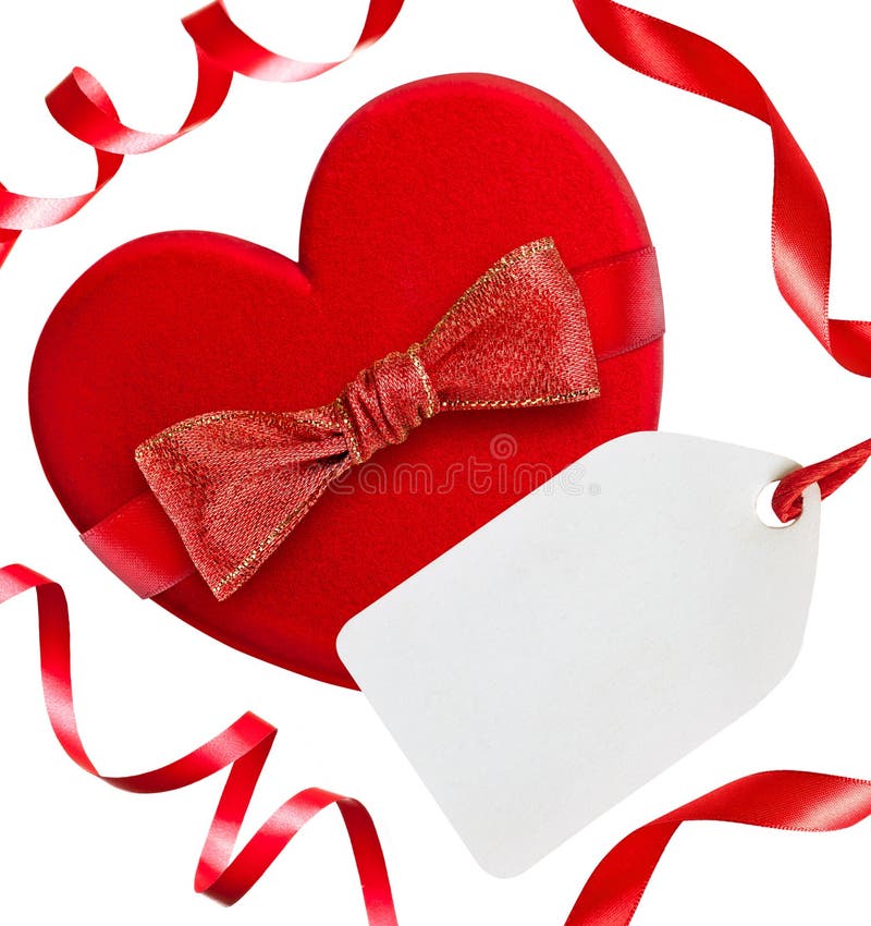 Red Heart with Red Bow, Ribbons and Blank Tag, Stock Photo - Image of ...