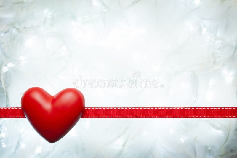 Red Heart and Ribbon on White Abstract Background Stock Illustration ...