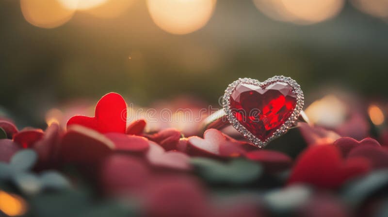 Red Heart Ring on Red Petals Background Stock Illustration ...