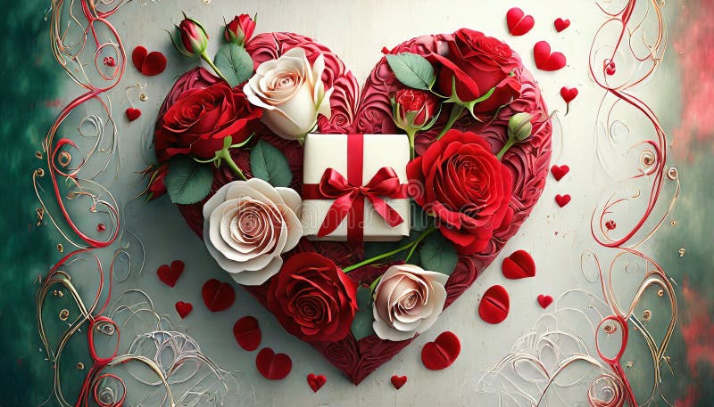 Red heart with roses stock illustration. Illustration of petal - 327958210