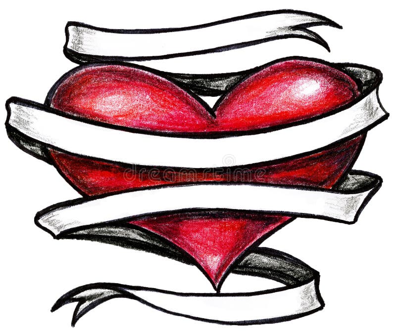 Red Heart with 3 Rows of Ribbon Copy Space Stock Illustration ...