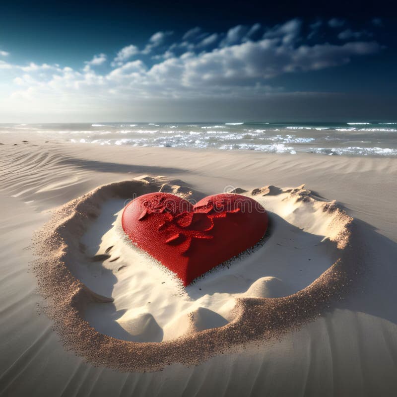 Red Heart on the Sand on the Beach by the Sea. Heart As a Symbol of ...