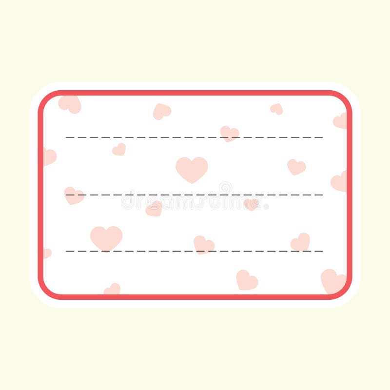 Red Heart Seamless Pattern Frame or Notebook Label on Pastel Yellow ...