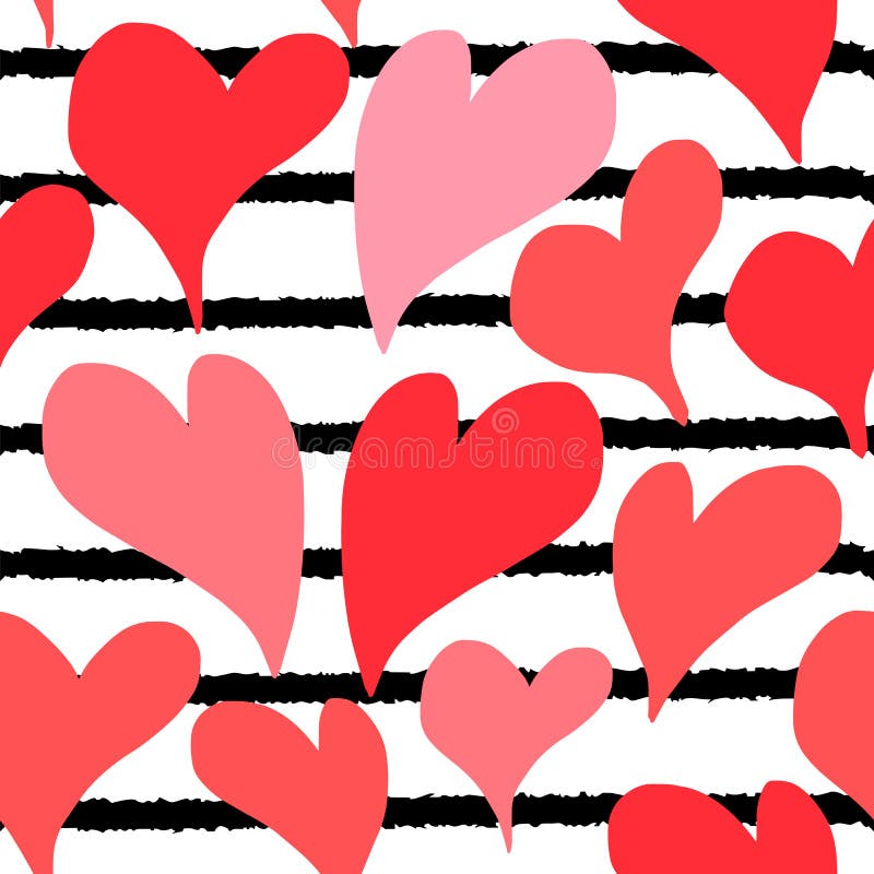 Red Heart Seamless Pattern with Striped Background Stock Vector ...