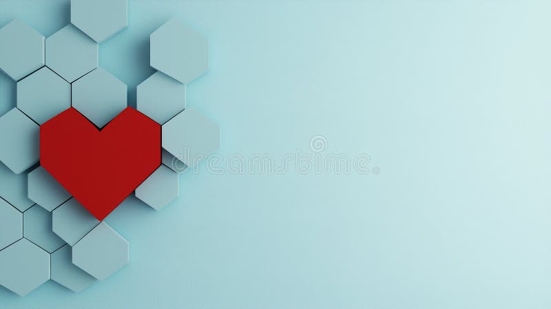 Red Heart with Hexagonal Teal Backdrop Stock Illustration ...