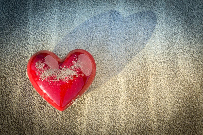 Red Heart and Shade on the Beach Stock Photo - Image of lovers, blue ...