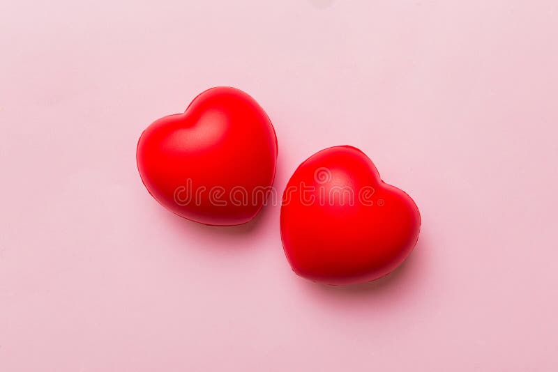 Red Heart Shape on Colored Background. Minimal Concept Top View with ...