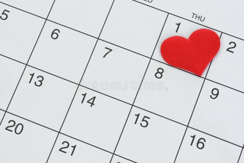 Red Heart Shape Date 1st Day Calendar Stock Photos - Free & Royalty ...
