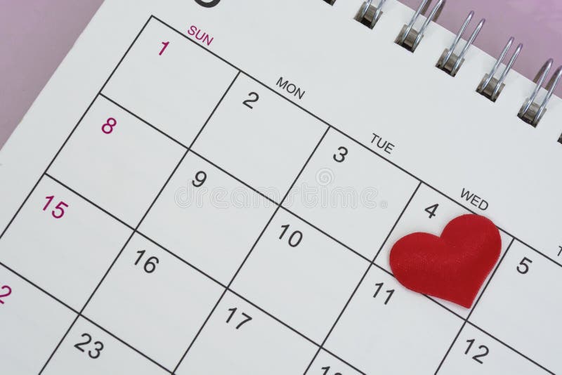 Red Heart Shape on the Date of the 4th Day in the Calendar. Stock Image ...