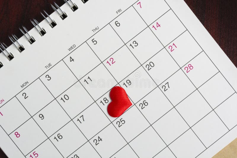 Red Heart Shape on the Date of the 18th Day in the Calendar. Stock ...