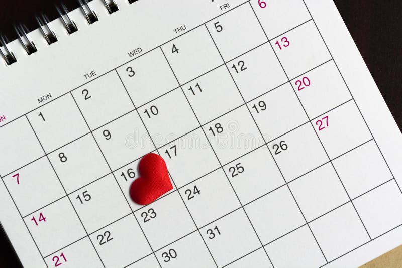 Red Heart Shape on the Date of the 16th Day in the Calendar. Stock ...